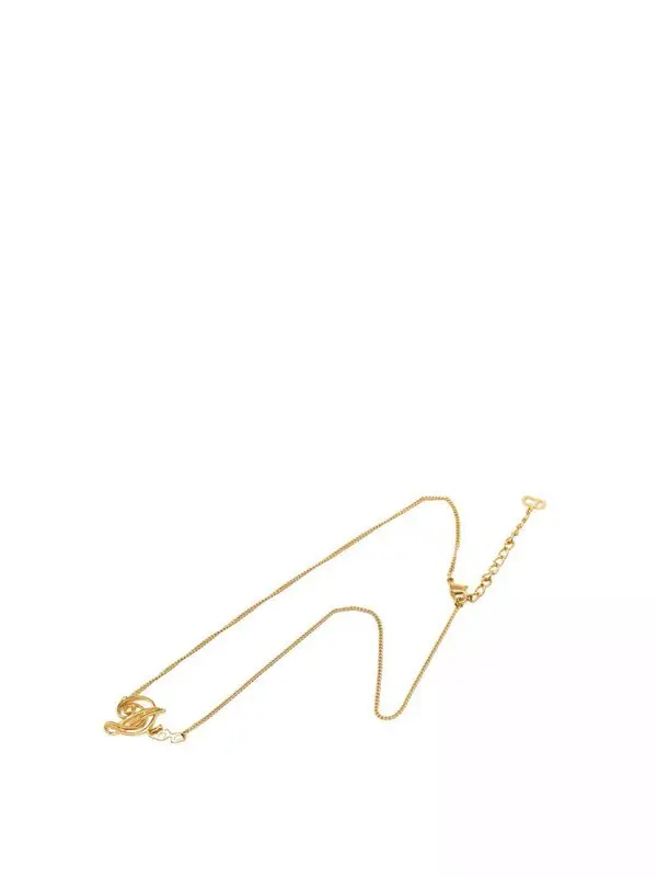 Dior 1990-2010 Plated Cursive Logo Pendant Necklace Costume Necklace - Gold