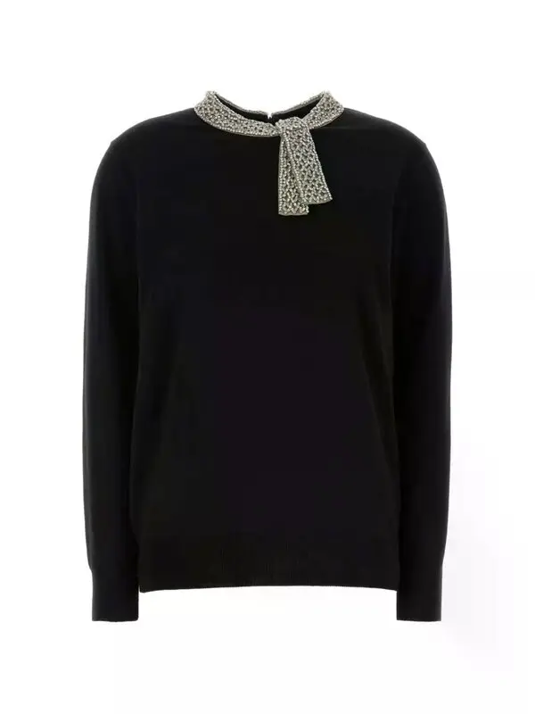 Valentino Garavani Crystal-embellished Pussy-bow Wool Sweater