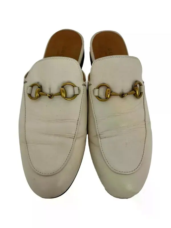 Gucci Horsebit Mules Beige Almond Toe Flat Sole