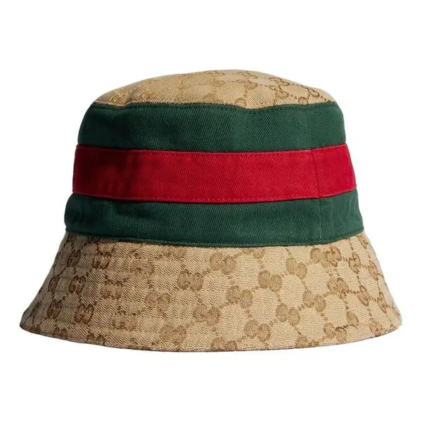 Gucci Gg Cotton Canvas Bucket Hat With Web Detail - Beige/dark Brown