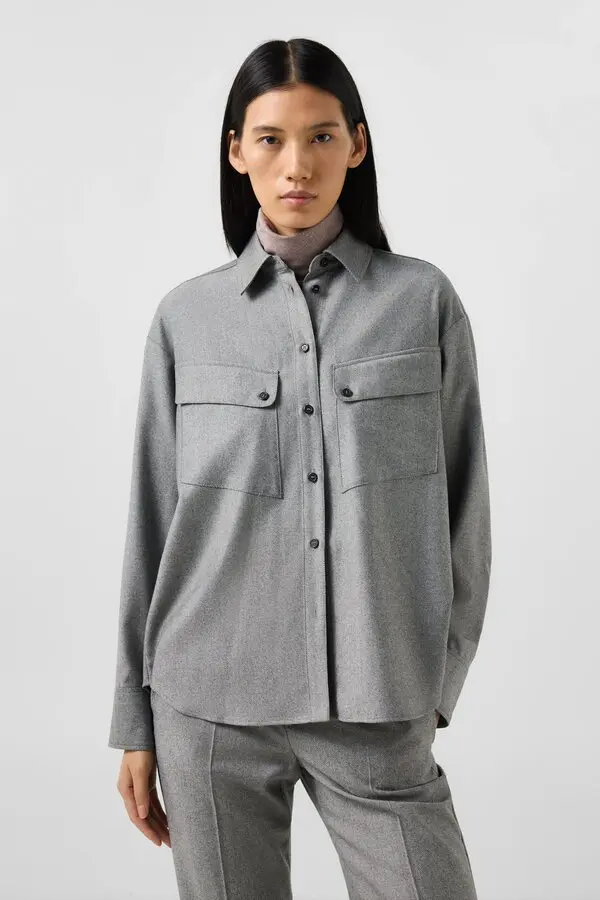 Bogner Robyn Virgin Wool Herringbone Flannel Shirt Blouse