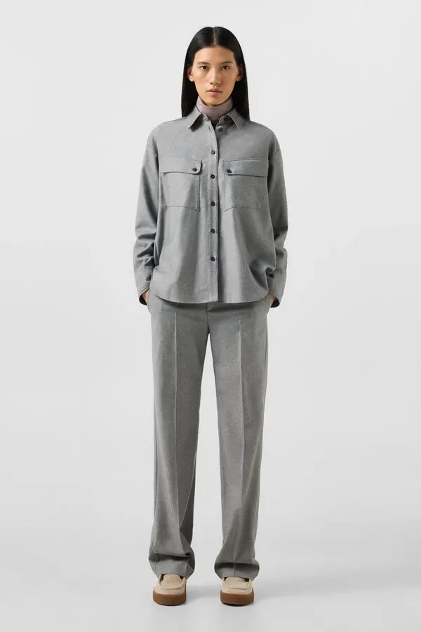 Bogner Robyn Virgin Wool Herringbone Flannel Shirt Blouse