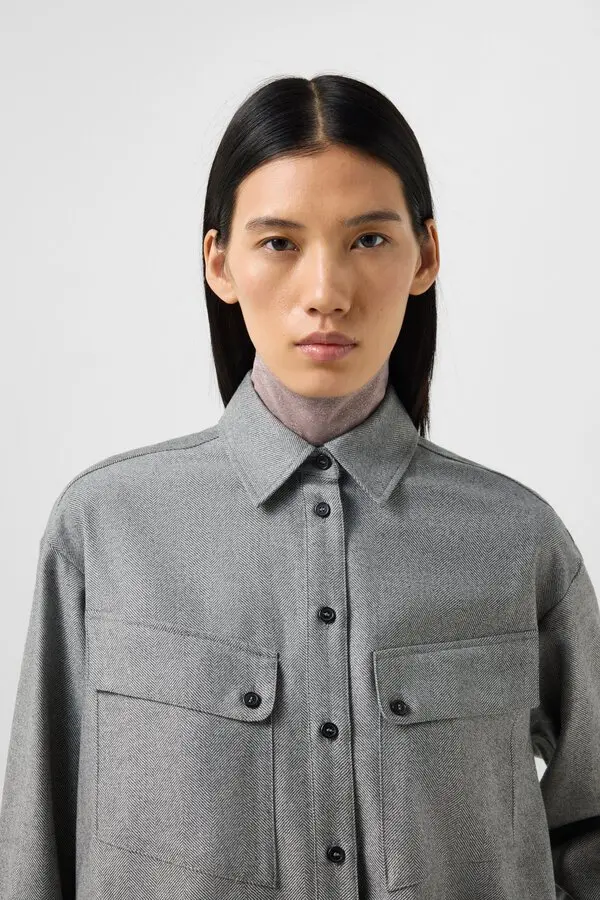 Bogner Robyn Virgin Wool Herringbone Flannel Shirt Blouse