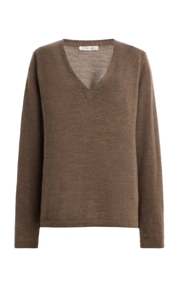 THE ROW Poesis Cashmere V-neck Top - Grey