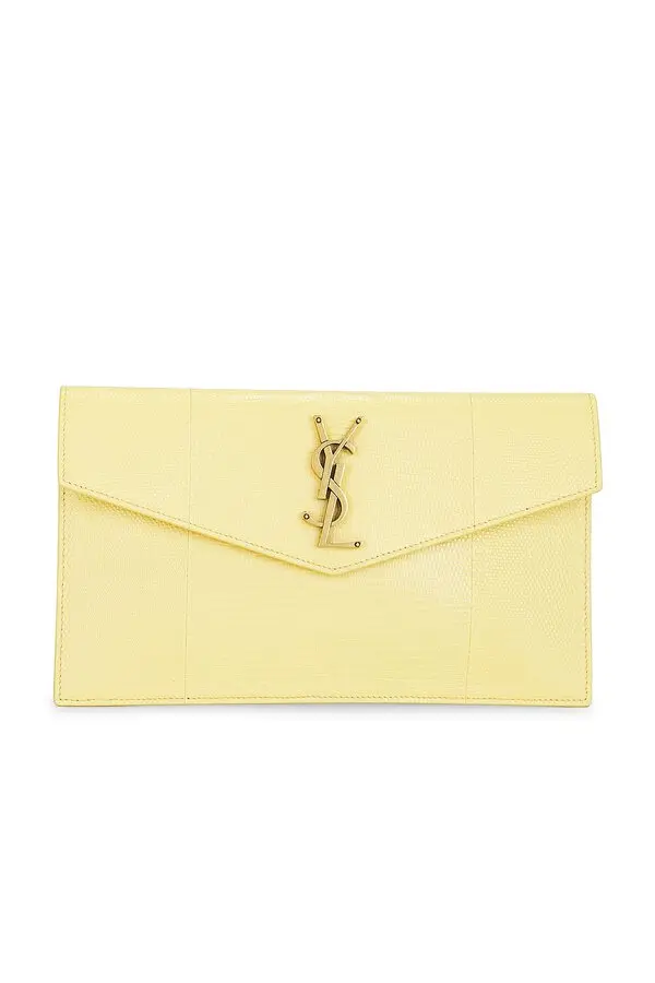 Saint Laurent Uptown Lizard Pouch In Lemon - Soft Lemon