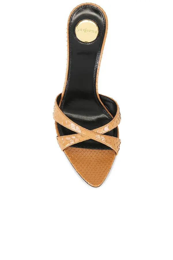 Saint Laurent Gippy Python Mule Sandal - Pitty Brandy