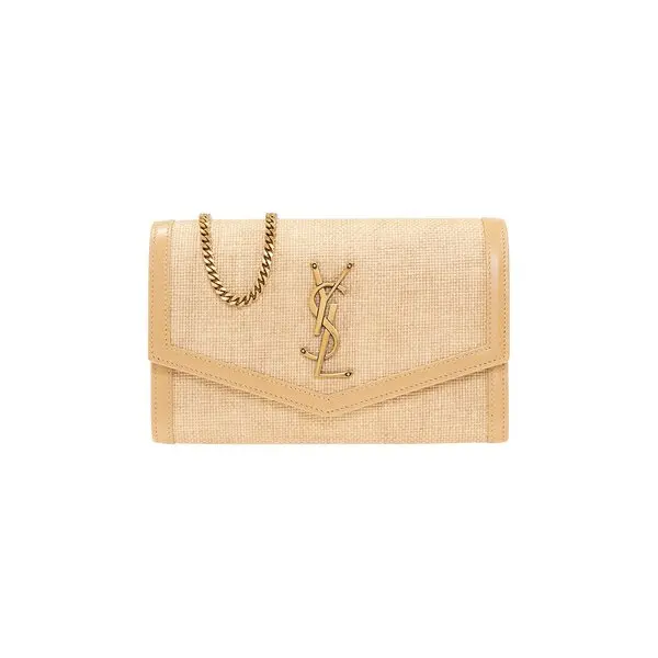Saint Laurent Uptown Raffia Wallet On Chain 'natural Beige - Tan