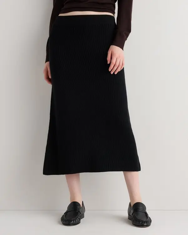 Quince Australian Merino Wool Midi Skirt - Black