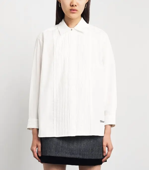 Claudie Pierlot Cotton Tuxedo Shirt With Pleating And Embroidery