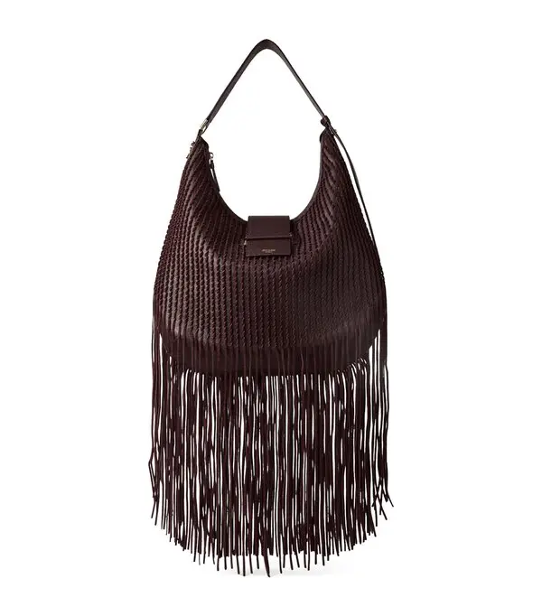 JIMMY CHOO Bar Leather Fringed Shoulder Bag - Burgundy