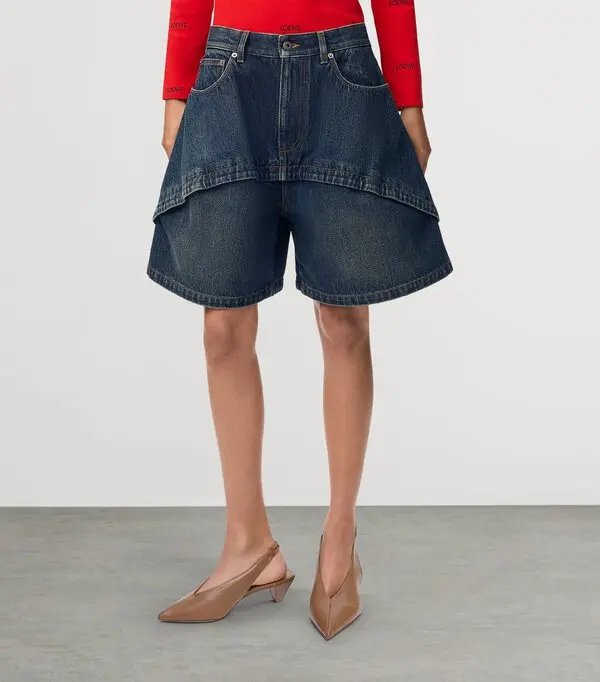 Loewe Panelled Denim Shorts - Navy