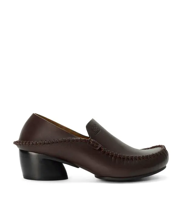 Loewe Leather Oval Heeled Loafers 45