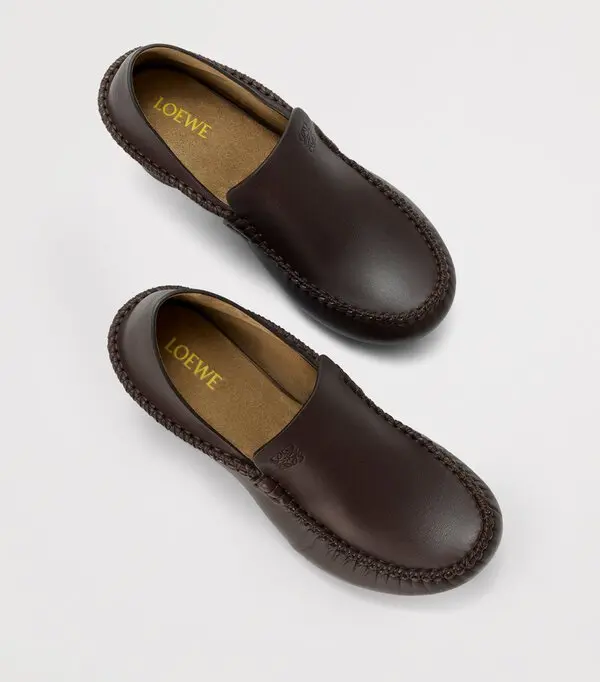 Loewe Leather Oval Heeled Loafers 45