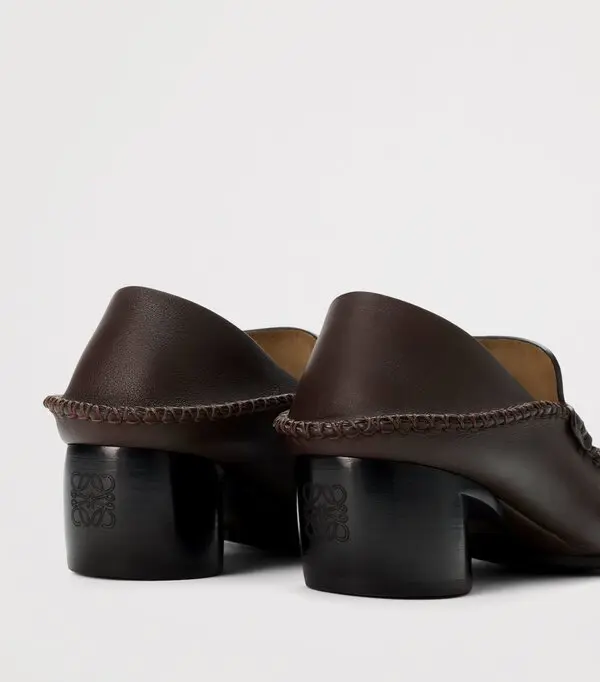 Loewe Leather Oval Heeled Loafers 45