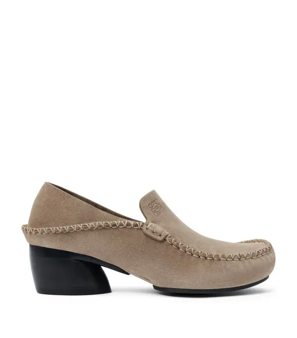 Loewe Leather Oval Heeled Loafers 45