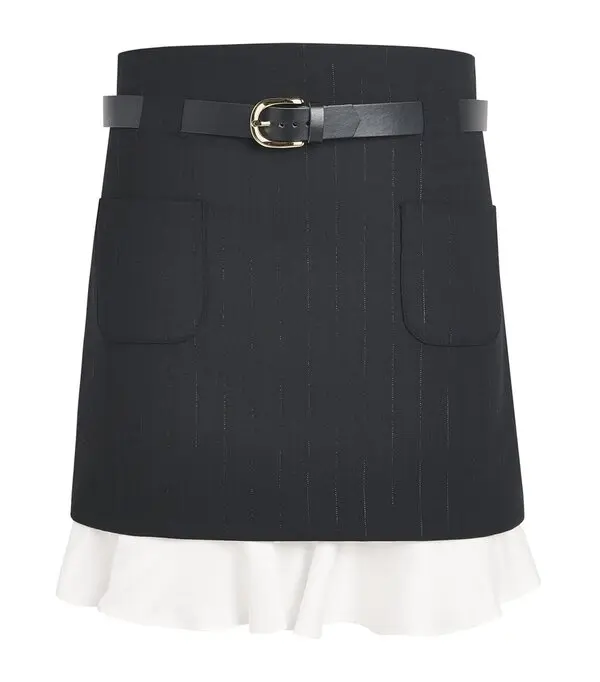 Sandro Pinstripe Belted Mini Skirt - Black