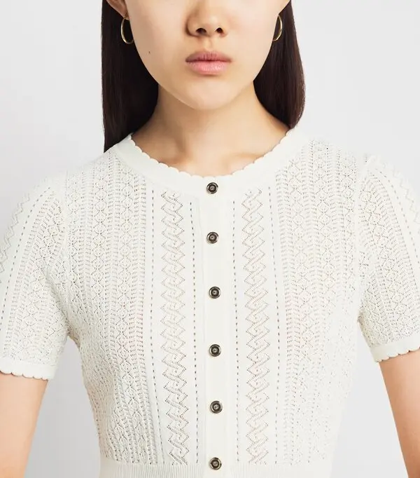 Sandro Pointelle-knit Cropped Cardigan
