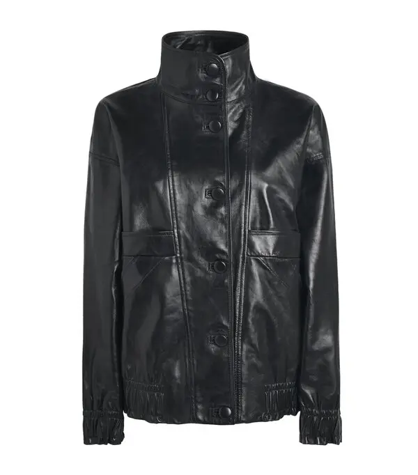 Sandro Oversized Glossy Leather Jacket