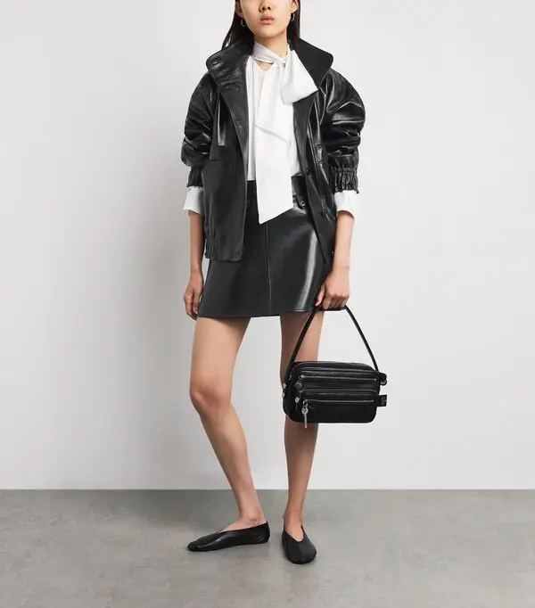 Sandro Oversized Glossy Leather Jacket