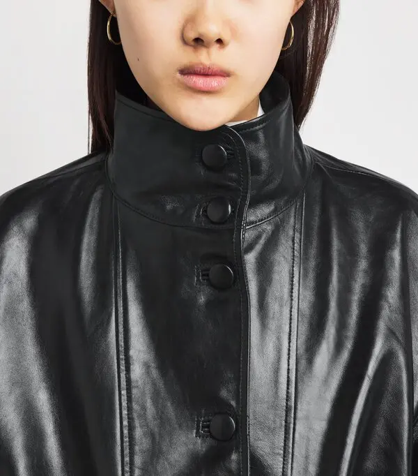 Sandro Oversized Glossy Leather Jacket