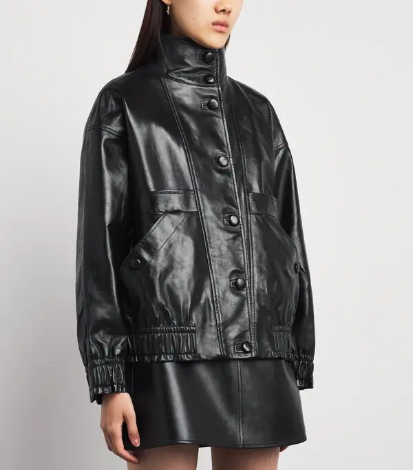 Sandro Oversized Glossy Leather Jacket