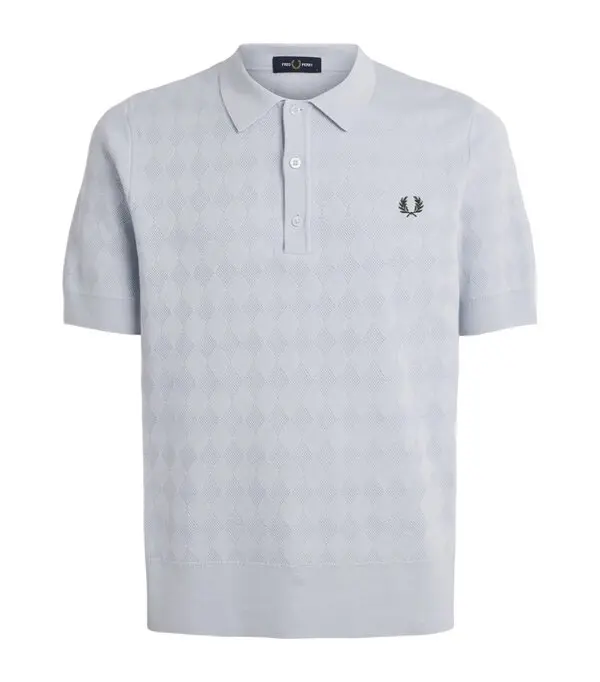 Fred Perry Cotton Pointelle Polo Shirt - Blue
