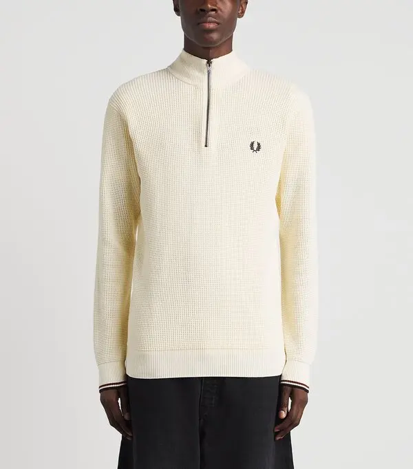 Fred Perry Cotton Waffle Knit Quarter-zip Sweatshirt - Ivory