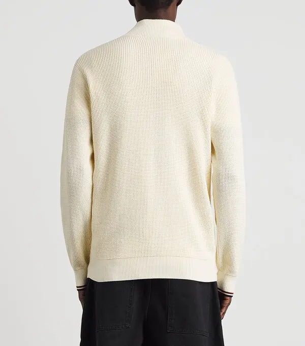 Fred Perry Cotton Waffle Knit Quarter-zip Sweatshirt - Ivory