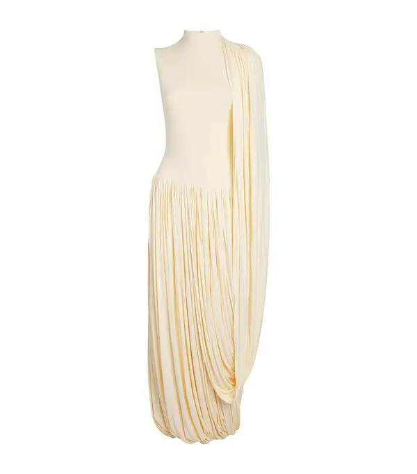ABADIA High-neck Draped Midi Dress