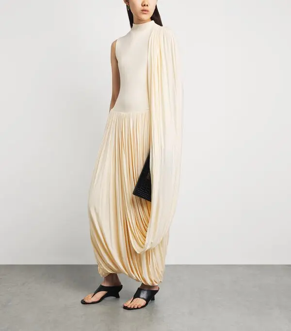 ABADIA High-neck Draped Midi Dress
