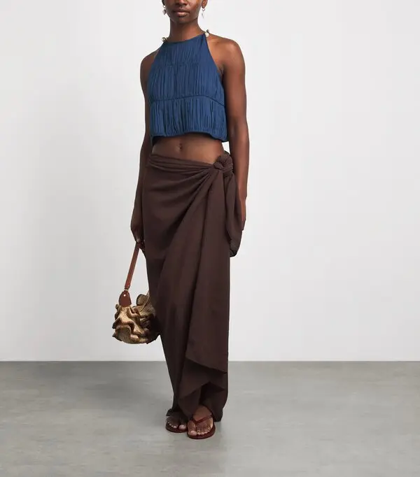 MORE NOIR Cotton-silk Ruched Lea Sleeveless Top