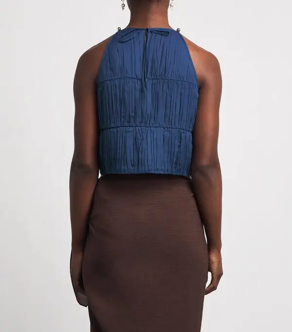 MORE NOIR Cotton-silk Ruched Lea Sleeveless Top