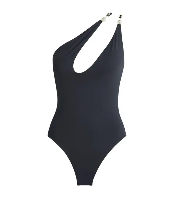 MORE NOIR Embellished One-shoulder Cut-out Swimsuit