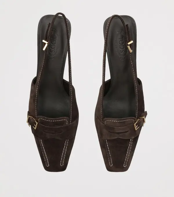 TOD'S Suede Penny Strap Slingback Pumps