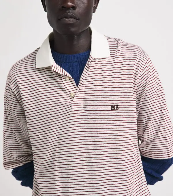 WALES BONNER Linen-cotton Stripe Bask Polo Shirt - Ivory