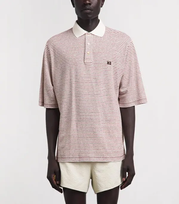 WALES BONNER Linen-cotton Stripe Bask Polo Shirt - Ivory