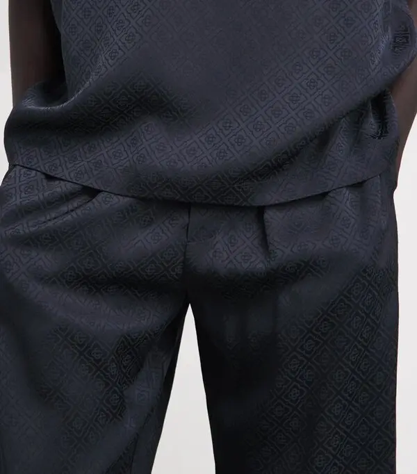 Casablanca Silk Monogram Wide-leg Trousers - Navy