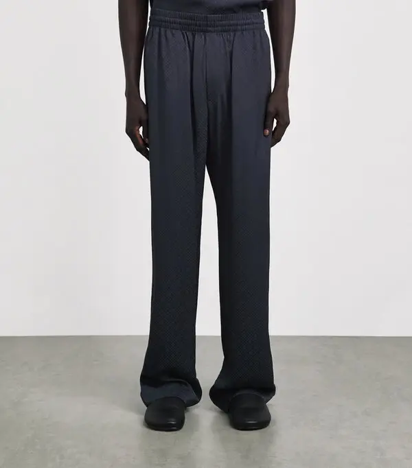 Casablanca Silk Monogram Wide-leg Trousers - Navy