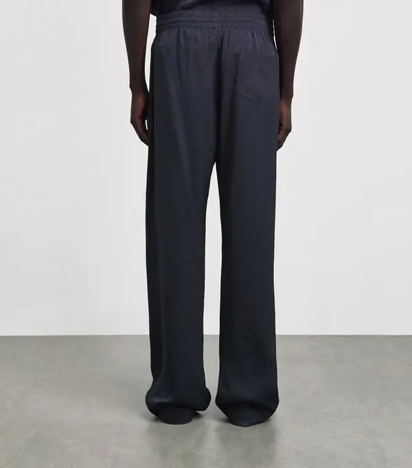 Casablanca Silk Monogram Wide-leg Trousers - Navy