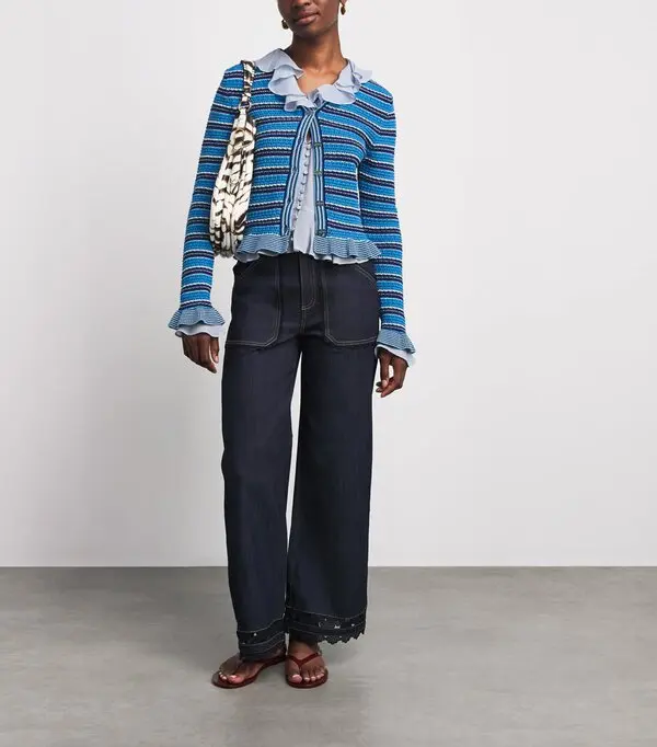 GANNI Cotton Stripe Cropped Cardigan