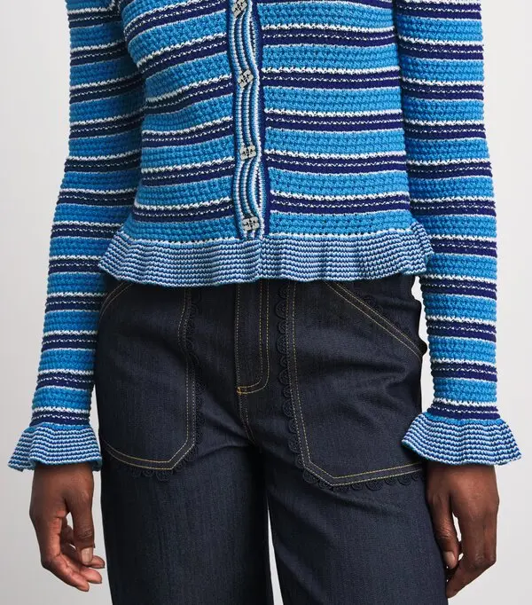 GANNI Cotton Stripe Cropped Cardigan