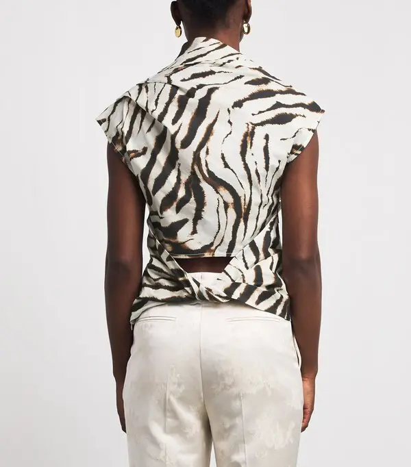 GANNI Stretch-cotton Zebra Sleeveless Blouse