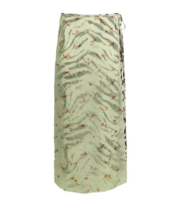 GANNI Printed Midi Wrap Skirt - Green