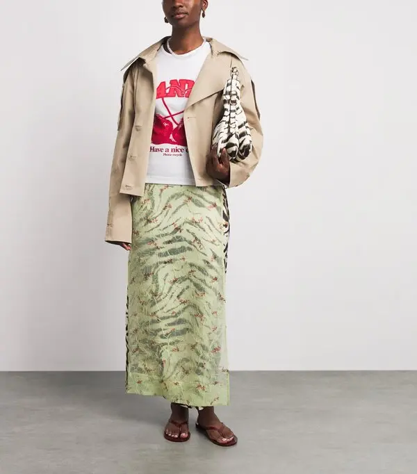 GANNI Printed Midi Wrap Skirt