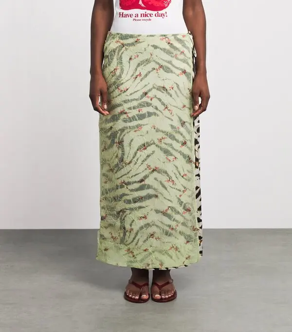 GANNI Printed Midi Wrap Skirt