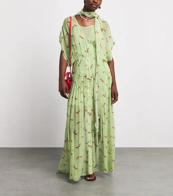 GANNI Organic Silk Floral Midi Dress