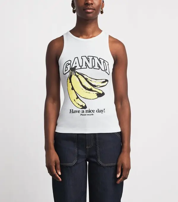 GANNI Organic Cotton Graphic Tank Top - White