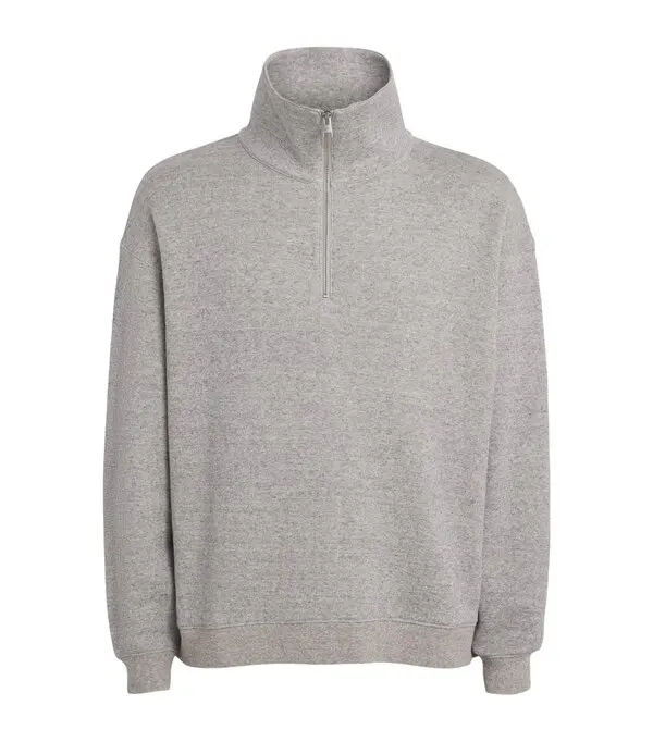 FRAME Wool-cotton Half-zip Sweater - Grey