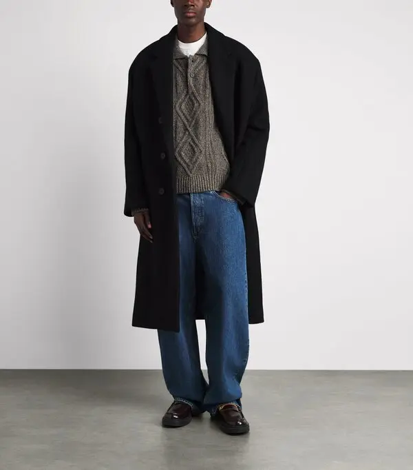 FRAME Wool-blend Cable-knit Polo Sweater