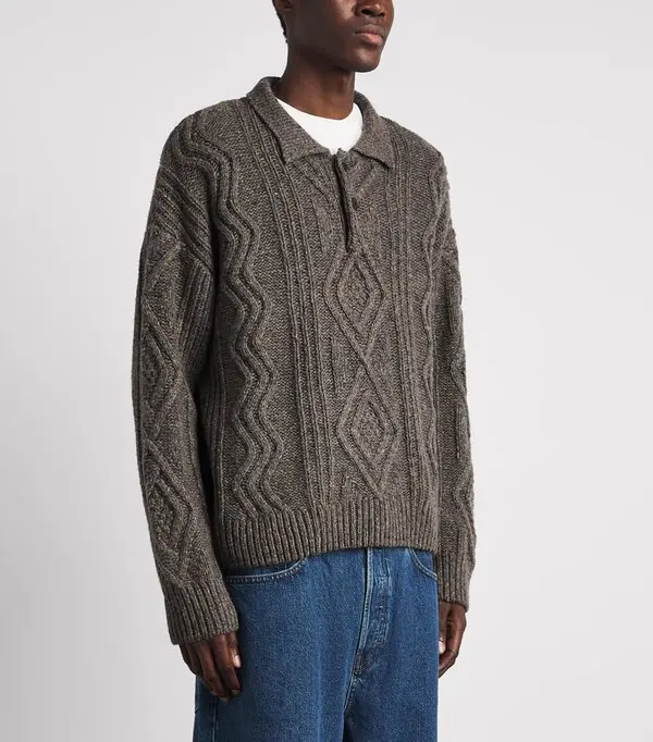 FRAME Wool-blend Cable-knit Polo Sweater
